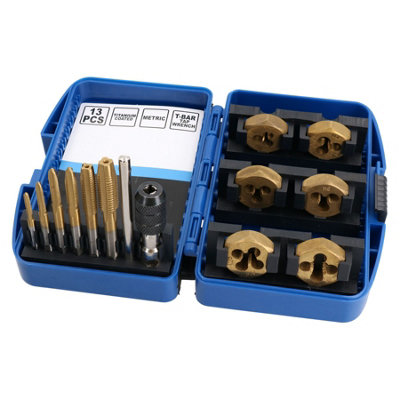 13pc Metric Tap and Die Nut Set M3 - M10 Titanium Coated Rethreading ...