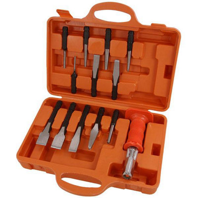 13Pc Punch & Chisel Set, Flat Cape Chisels, Pin & Centre Punches, Pound ...
