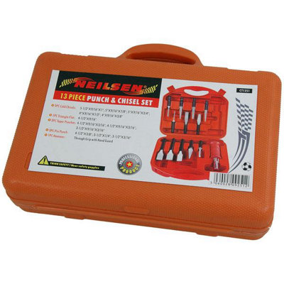 13Pc Punch & Chisel Set, Flat Cape Chisels, Pin & Centre Punches, Pound ...