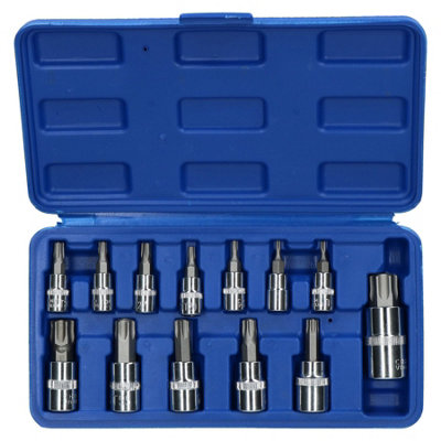 13pc Tamper Proof Torx Star Bit Socket Set 1/4 3/8 and 1/2" Drive T8 ...