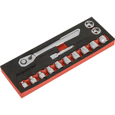 14 PACK Low Profile Socket Set - 3/8" Metric Sq Drive 6 Point & Ratchet ...