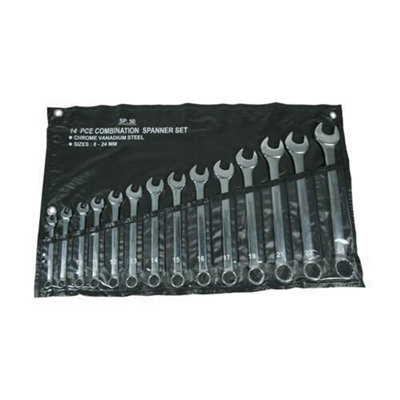 14 Piece Combination Spanner Set 8mm 24mm Chrome Vanadium Kit Garage ...