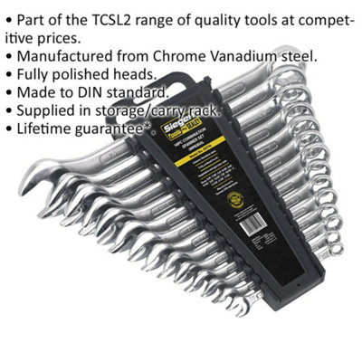 14-Piece Slim Handled Combination Spanner Set with 12 Point Imperial Heads