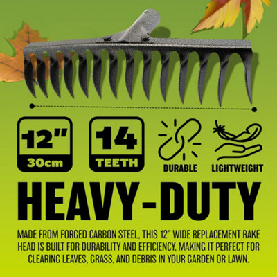 14 Tooth Teeth Replacement Rake Head Garden Lawn Leaf Leaves Metal ...