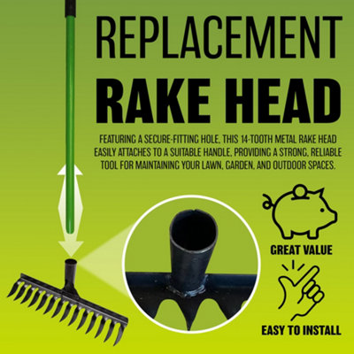 14 Tooth Teeth Replacement Rake Head Garden Lawn Leaf Leaves Metal ...