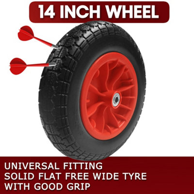 14" Wheelbarrow Wheel PU Puncture Proof Solid Wheel 3.50-8, Replacement ...
