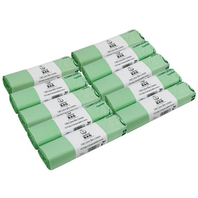 140 Litre Compost Bag Compostable Bin Liners (Small Wheelie Bins) - 10 ...