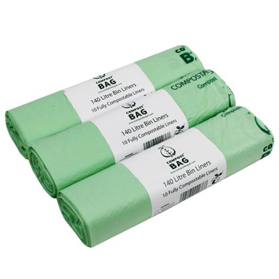 140 Litre Compost Bag Compostable Bin Liners (Small Wheelie Bins) - 3 ...