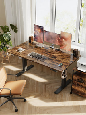 140 x 80 cm Height Adjustable Desk, Electric Standing Desk with USB C ...