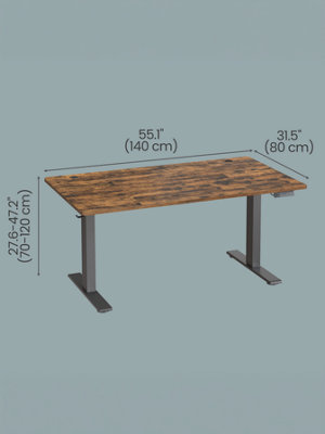 140 x 80 cm Height Adjustable Desk, Electric Standing Desk with USB C ...