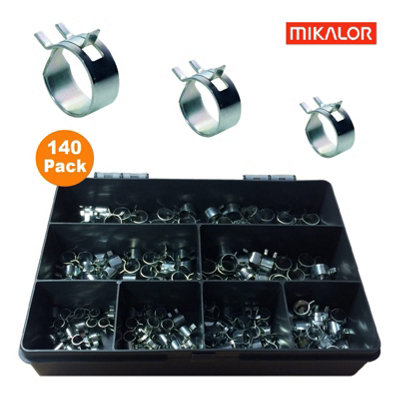 140 x Assorted Mikalor W1 Self Clamping Spring Hose Clips Silicone Pipe ...