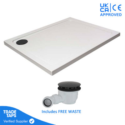 1400 x 900mm White Rectangular 45mm Low Profile Shower Tray with Matt ...