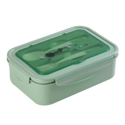 1400ML Green Plastic Food Storage Box Lunch Box with Spoon and Fork