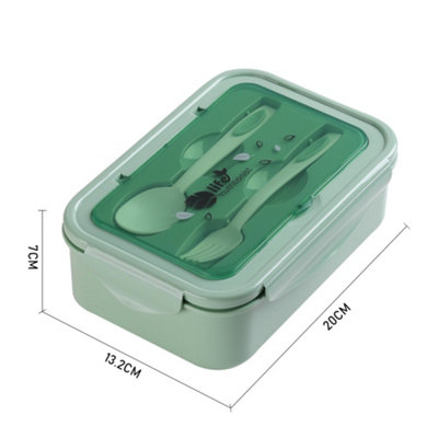 1400ML Green Plastic Food Storage Box Lunch Box with Spoon and Fork