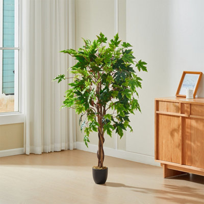 140cm H Artificial Green Maple Tree, Fake Plant Pot, Imitation Tropical ...