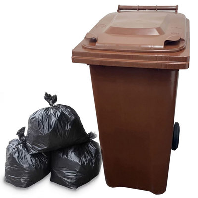 140L Brown Coloured Wheelie Bin Compact Sized Ideal For Small Gardens ...