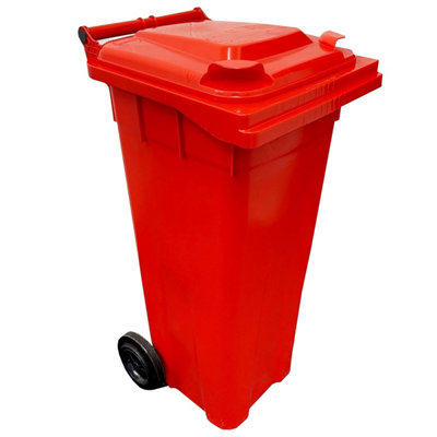 140L Red General Waste Recycling Trash Wheelie Bin With Lid, Handle ...