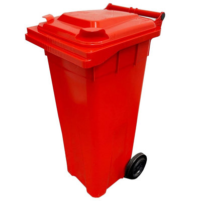 140L Red General Waste Recycling Trash Wheelie Bin With Lid, Handle ...