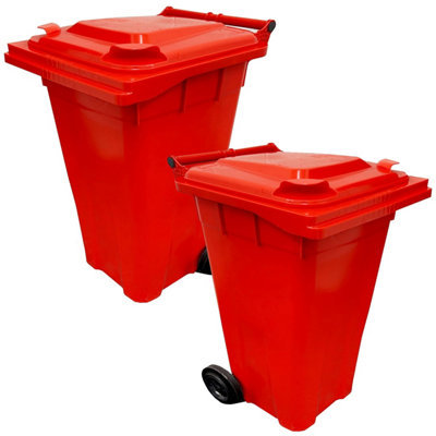 140L Red General Waste Recycling Trash Wheelie Bin With Lid, Handle ...
