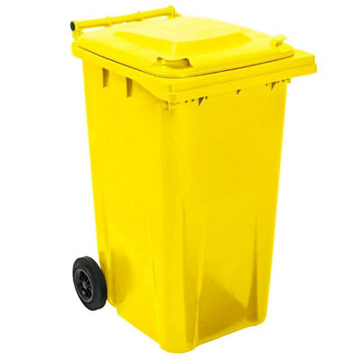 140L Yellow Clinical General Waste Trash Wheelie Bin With Lid, Handle ...