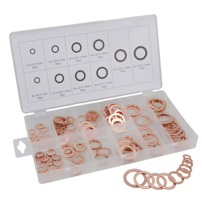 140pc Solid Copper Washer Assortment Set Seal Flat Gasket Metric Sizes ...