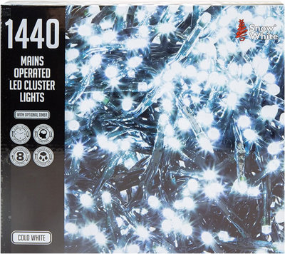 1440 LED 18. 7M Christmas Cluster Lights, Cold White