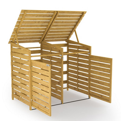 149cm W Outdoor Garden Spruce Wood Garbage Can Storage Shed with Anti ...