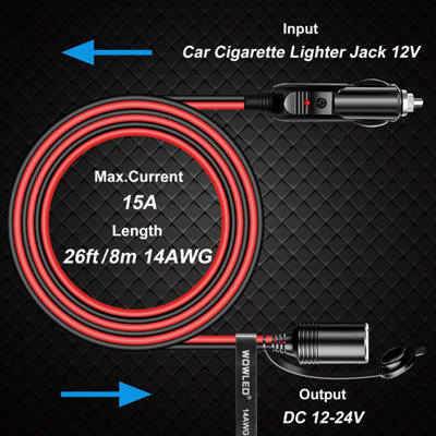 14AWG Car Cigarette Lighter Socket Extension Cord Wire Cable ,12V/24V ...