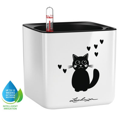 14cm Square Planter, White High-Gloss Plastic Self-watering Planter ...
