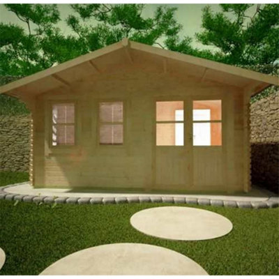 14ft x 16ft (4.15m x 4.75m) Rosco 44mm Wooden Log Cabin (19mm Tongue ...