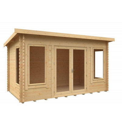 14ft x 8ft (4.26m x 2.43m) 44mm Wooden Log Cabin (19mm Tongue and ...