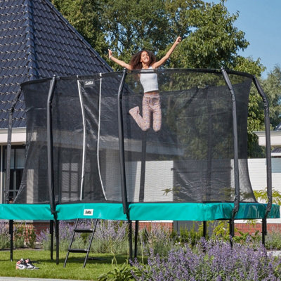 14ft x 8ft Salta Green First Class Rectangular Trampoline with Enclosure