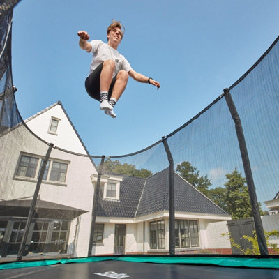 14ft x 8ft Salta Green First Class Rectangular Trampoline with Enclosure