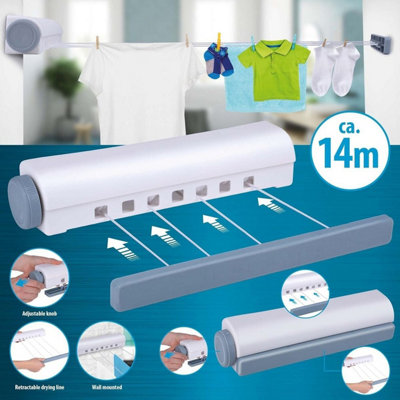 14m 4 Line Retractable Washing Line Airer for Indoor & Out Door Laundry ...