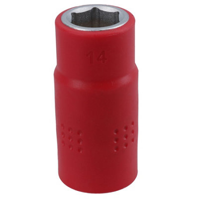 14mm 1/2in drive VDE Insulated Shallow Metric Socket 6 Sided Single Hex ...