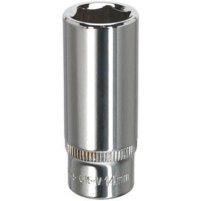 14mm Forged Steel DEEP Drive Socket - 1/4" Square Drive Polished Chrome ...