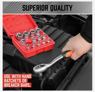 14PC E Torx Socket Set Female Start Bit External Hex Torque E4-E24 With ...