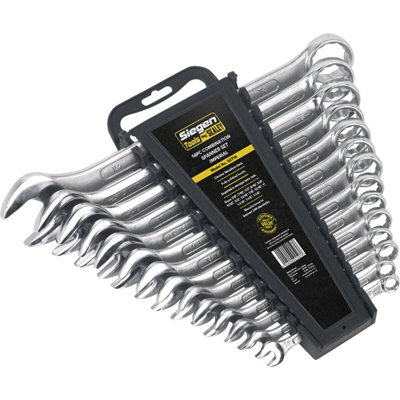 14pc Slim Handled Combination Spanner Set - 12 Point Imperial Ring Open ...