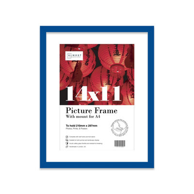14x11" Blue Frame With Mount for A4 Pictures 20mm Thin Edge Portrait ...