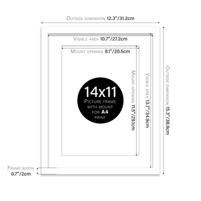 14x11" White Frame With Mount for A4 Pictures 20mm Thin Edge Portrait ...