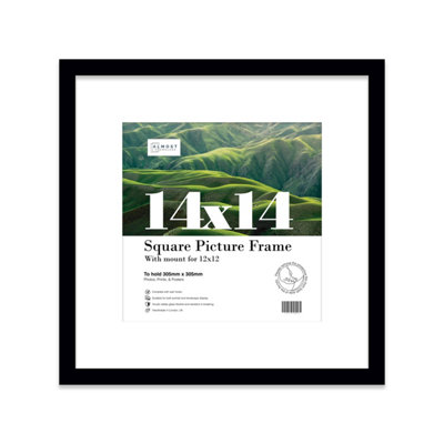 14x14" Black Picture Frame - 14x14" Square Frame with 12x12" Mount for ...