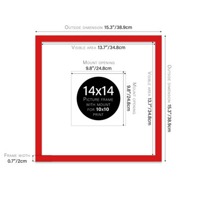 14x14" Red Picture Frame - 14x14" Square Frame with 10x10" Mount for ...