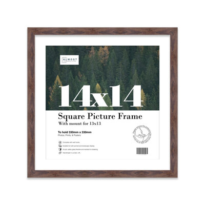 14x14" Walnut Picture Frame - 14x14" Square Frame with 13x13" Mount for ...