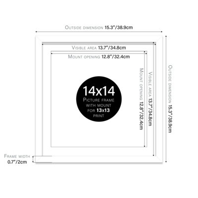 14x14" White Picture Frame - 14x14" Square Frame with 13x13" Mount for ...