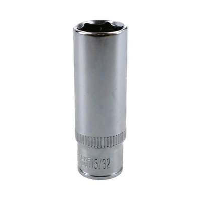 15/32" Deep SAE Socket 1/4" Drive 48mm Length 6 Point Chrome Vanadium ...