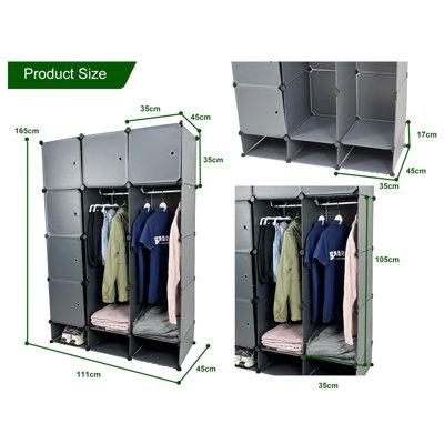 15 Cube Wardrobe Portable Interlocking Plastic Modular Closet Organiser ...
