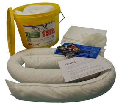 15 Litre Oil and Fuel Spill Kit in a Durable Plastic Tub (Complete Kit ...