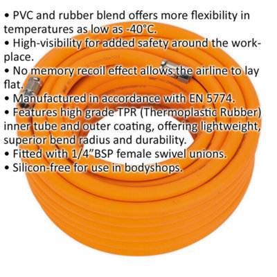 15 Metre High-Visibility Hybrid Air Hose with 1/4 Inch BSP Unions for ...