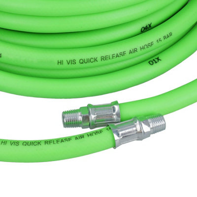 15 Metres Soft Rubber Hi-Vis Air Compressor Hose + Euro Quick Release ...