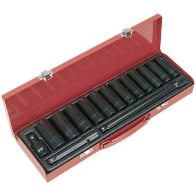 15 Piece Impact Socket Set - 1/2" Sq Drive - Deep Sockets - Corrosion ...